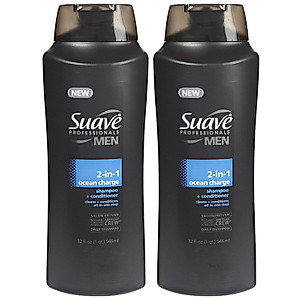 Suave Men 2 in 1 Shampoo and Conditioner, Ocean Charge, 28 Fl Oz (Pack of 2)