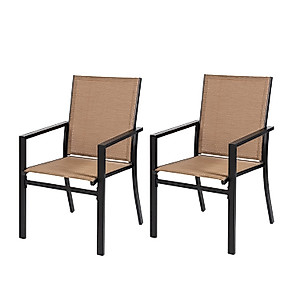 Anmutig Patio Dining Chairs Set of 2 with Textilene mesh Fabric, Outdoor Space Saving Lawn Chairs for Porch Garden Backyard Poolside Sling Chairs,Brown & Black