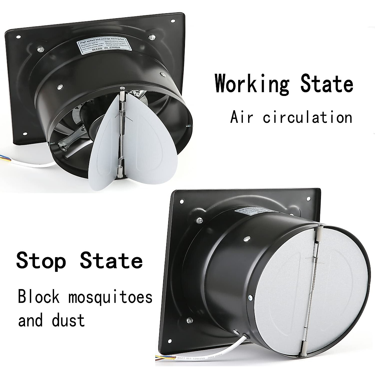 Nalle 8 inch Exhaust Fan 80W 500CFM Through-wall installation Ventilation Fan 110V Exhaust Smoke Fan Ventilation for Kitchen,Bathroom,laundry room,Toilets,Garage,Shopping Mall (Black