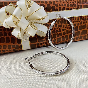 Hoops Earrings, Cubic Zirconia White Gold Plated Hoop Earrings for Women Rhinestone Silver Hoop Earrings