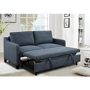 ZIGHTH 69'' Convertible Queen Size Sleeper Sofa Bed, Modern Linen Loveseat Sofa Couch with Pull Out Bed and Adjustable Backrest for Living Room. Blue