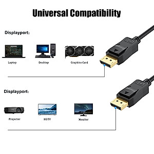 DisplayPort to DisplayPort Cable 6ft 5-Pack, DP to DP Display Port Cable UHD High Speed Cord 2K@144Hz, 2K@165Hz, 4K@60Hz, 3D for Laptop Display Docking Station