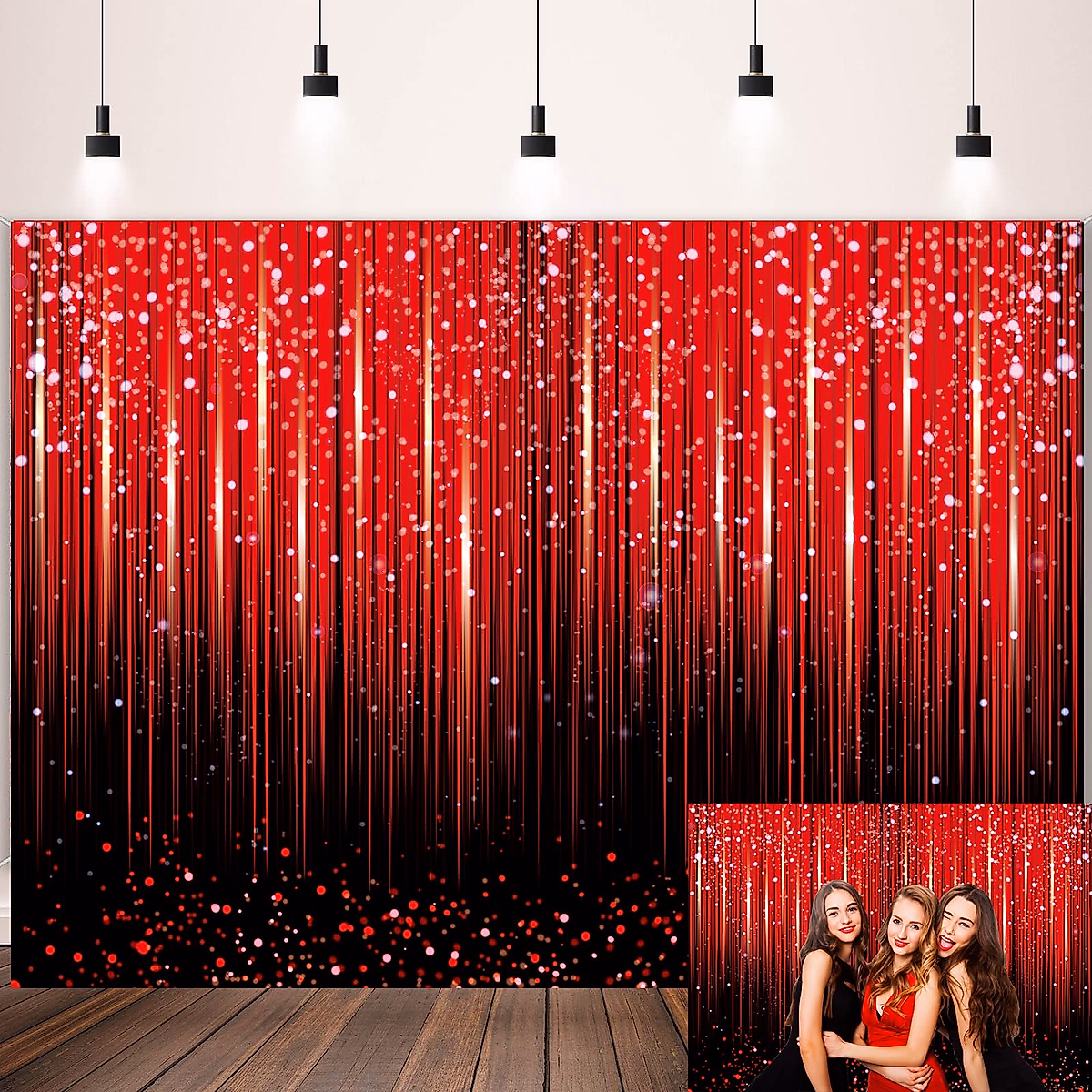 Red Glitter Backdrop for Photography Black and Red Bokeh Sequin Spots Birthday Party Background Baby Shower Winter Christmas New Year Party Decorations Photo Props