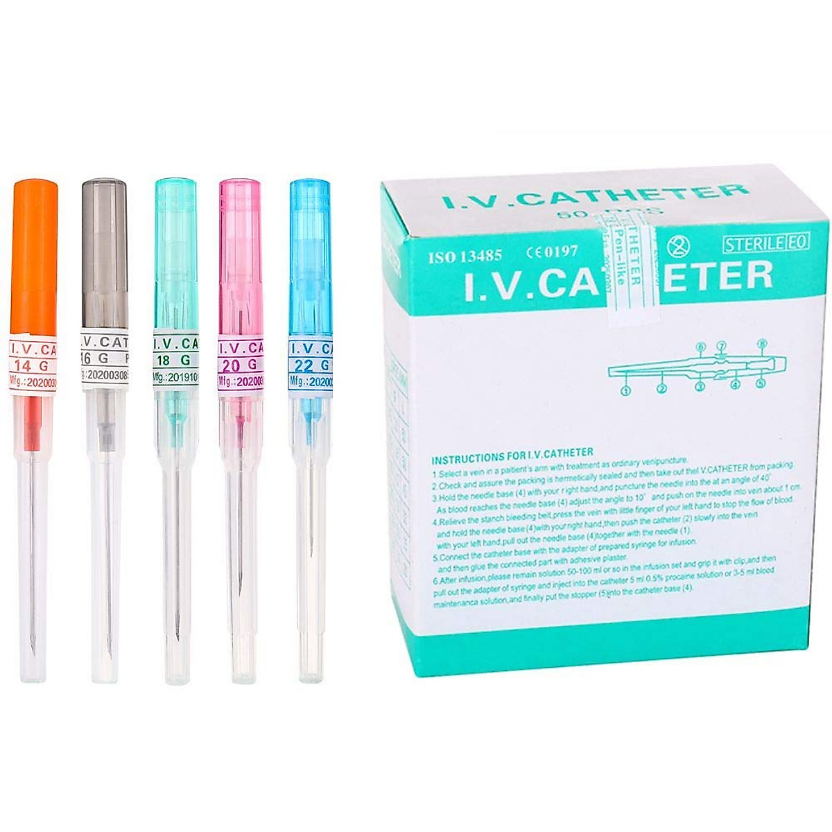 Catheter Piercing Needles,50Pcs Mixed IV Catheter Needles 14G 16G 18G 20G and 22G Ear Nose Piercing Needles Hollow Needles for Lip Tongue Belly Navel Nipple Cartilage Piercing Kit