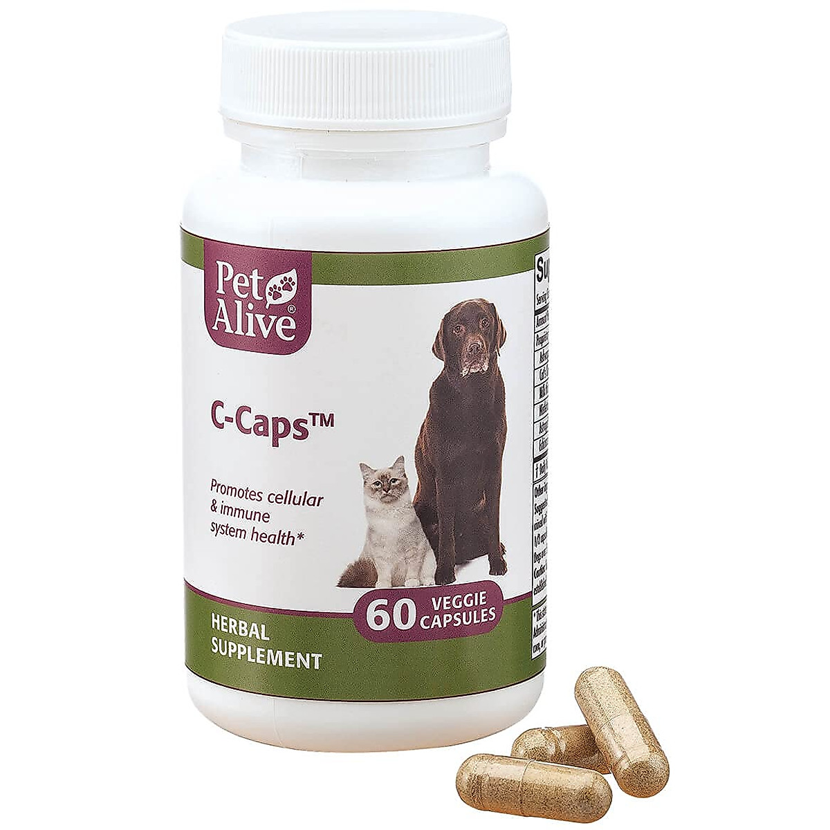 PetAlive C-Caps - All Natural Herbal Supplement Promotes Cellular and Immune System Health in Dogs and Cats - 60 Veggie Caps