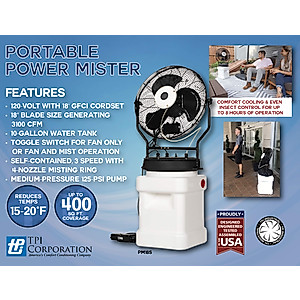 TPI PM18S Outdoor Rated Self-Contained Power Mister, Stand Alone, Medium Pressure, 18" Blade Size, 120-Volt with GFCI Plug