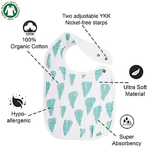 Snap Muslin Bibs for Boys & Girls, 3-Pack Baby Bibs for Infants, Newborns and Toddlers, 100% Cotton Muslin Absorbent & Soft Layers, Adjustable Snaps, Machine Washable, “Simple Joy”