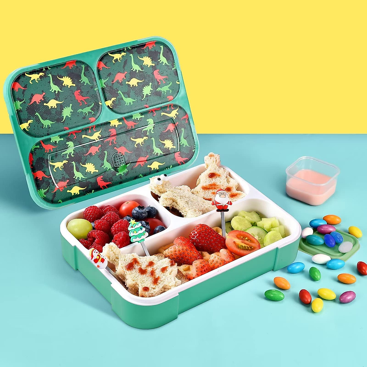 BDBKYWY 3D Dinosaur Lunch Box Kids Bento Box Insulated Lunch Bag with Ice Pack Water Bottle Spoon Salad Snack Container Silicon Cap Durable Water-Resistant Back to School Supplies for Boys Age 7-12