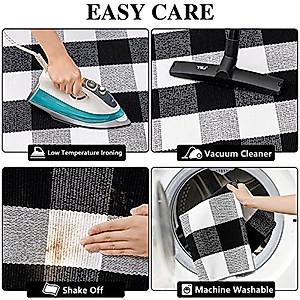 joybest Buffalo Plaid Rug 3 x 5 ft Black and White Checkered Area Rug Cotton Hand-Woven Indoor Outdoor Rugs Carpet for Patio, Living Room, Dining Room, Bedroom