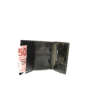 SECRID - Slim Wallet Genuine Vintage Leather RFID Safe Card Case for max 12 Cards (Olive-Black)