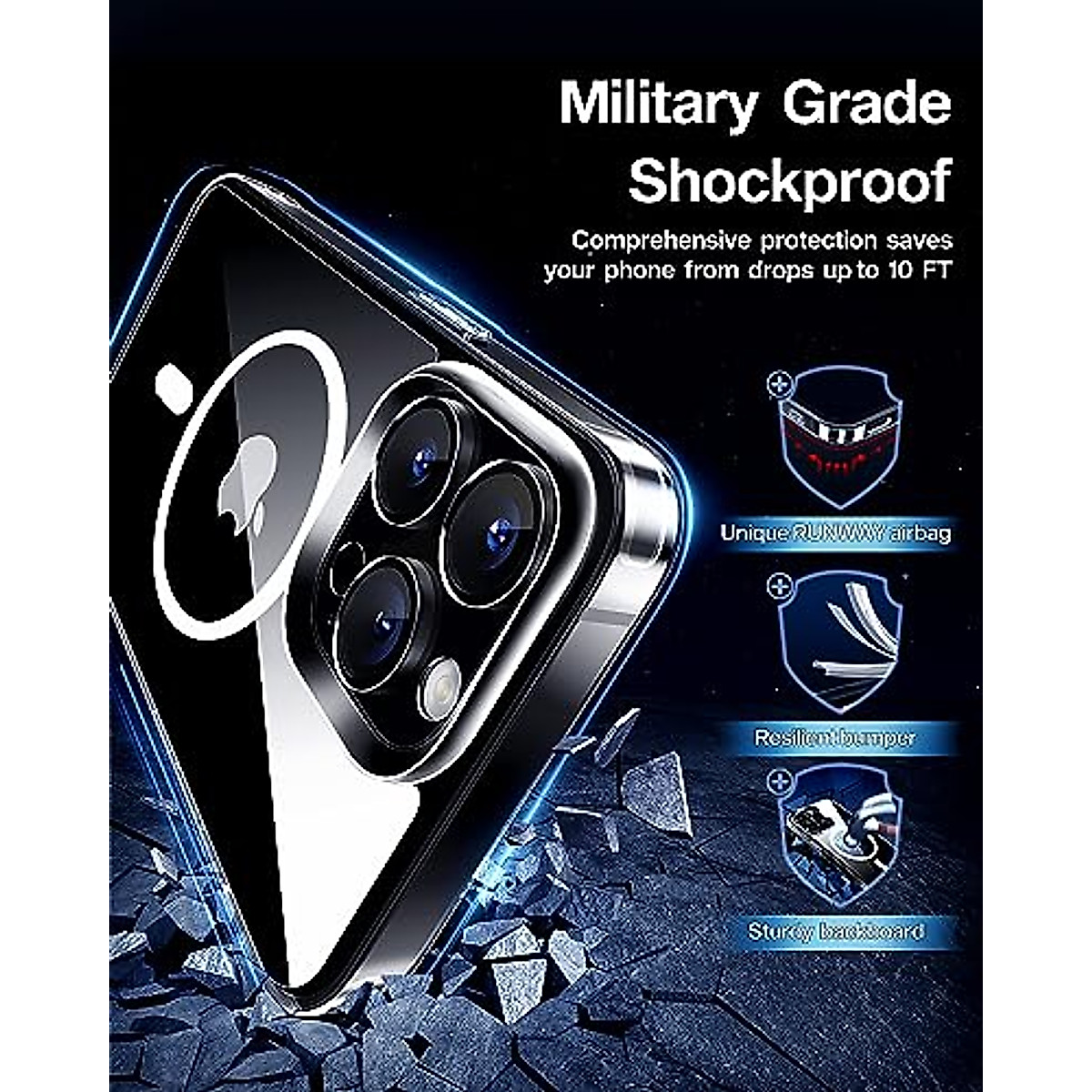 Dssairo Magnetic for iPhone 13 Pro Max Case，with 2 Screen Protector，Full Camera Protection [Compatible with MagSafe] Shockproof Phone Bumper Cover，Anti-Scratch Clear Back (Clear)………