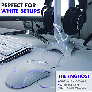 Tilted Nation White Gaming Mouse Wired, LED RGB Mouse for PC Gamers w/Lightweight Paracord Cable USB, 7 Programmable Buttons, Ergonomic Side Grips, 10K DPI, Mechanical Switches - White Mouse