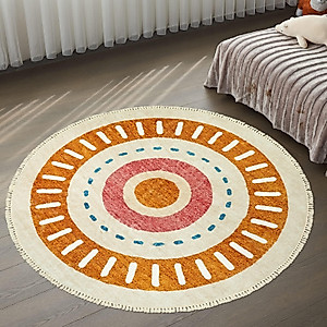 Lukinbox Boho Round Kids Rug - 6ft Sun Washable Nursery Area Rug for Living Room, Super Soft Non-Slip Circle Playroom Rugs, Colorful Rainbow Circular Rugs for Bedroom Dinning Room
