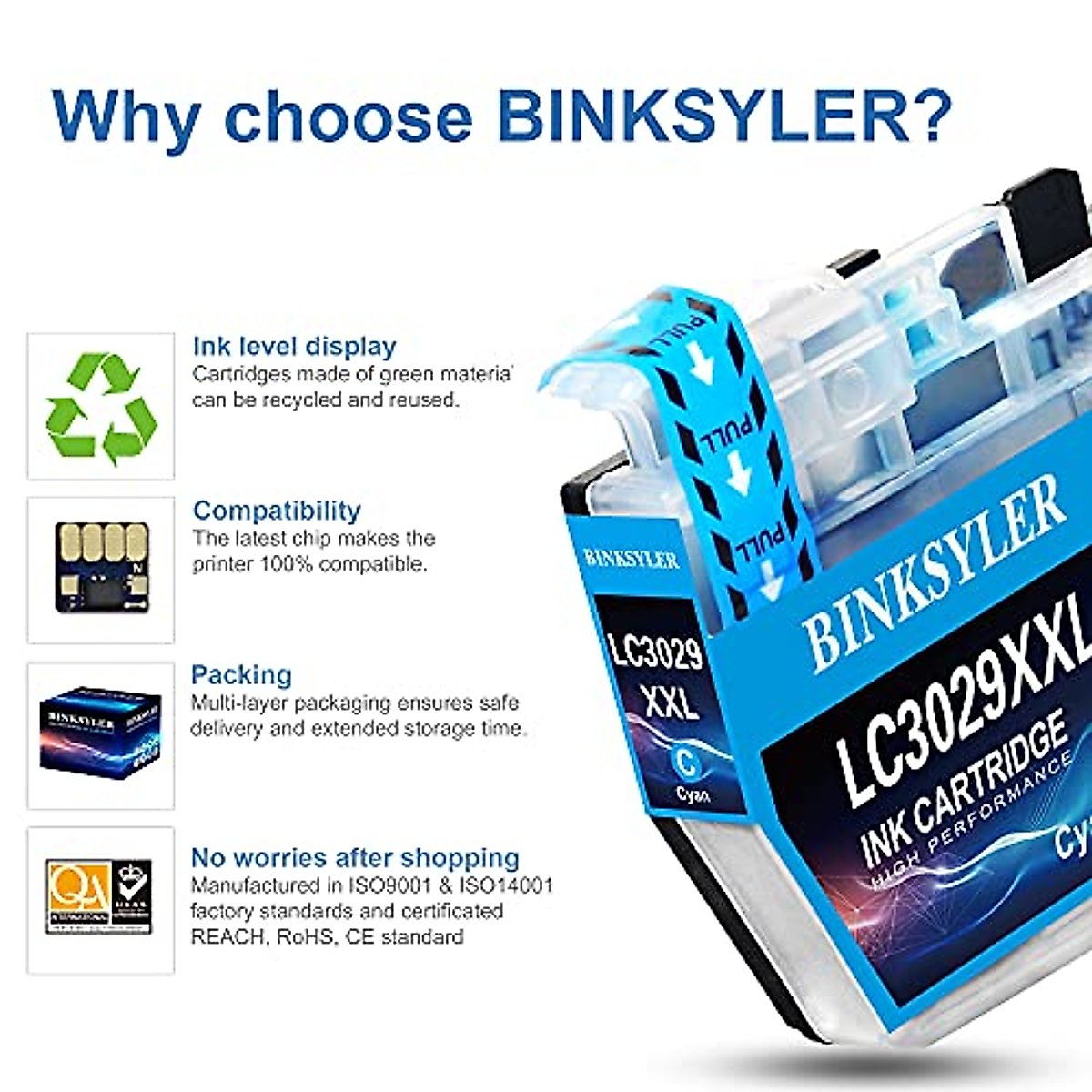 BINKSYLER Compatible LC3029 XXL Ink Cartridges Replacement for Brother LC3029 LC3029XXL for Brother MFC-J5830DW MFC-J6535DW MFC-J5930DW MFC-J6935DW MFC-J5830DWXL MFC-J6535DWXL (2BK,2C,2M,2Y) 8-Pack