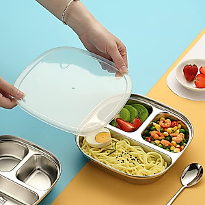 2 Pack Stainless Steel Divided Plate Small Child Plate with 3-Compartment, Portion Control Serving Platter, Mess Food Sectioned Tray for Dinner, Lunch, Cafeteria, Kids 6 inches