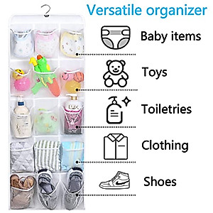 MISSLO 30 Pockets Dual Sided Hanging Baby Shoe Organizer for Closet with Rotating Hanger Hanging Shoe Shelves, White
