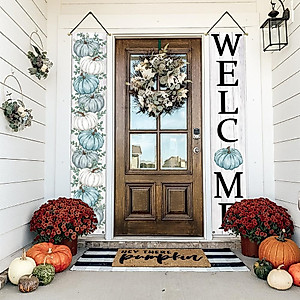 CROWNED BEAUTY Thanksgiving Pumpkin Porch Banner Sign Fall Welcome 12x70 Inch Indoor Outdoor Seasonal Hanging Front Door Farmhouse Wall Decoration CS077-12