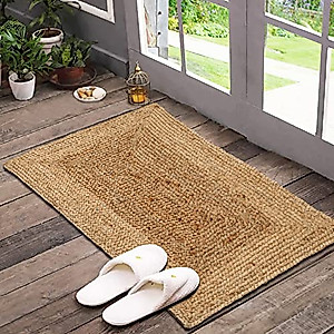 Jute Braided Natural Rug 2’X3' -Natural Linen Colour, Hand Woven & Reversible for Living Room Kitchen Entryway Rug, Jute Burlap Braided Rag Rug 24x36 inch, Farmhouse Rag Rug, Rustic Rug