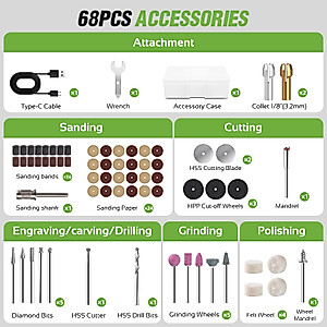 Rotary Tool | 3.7V Cordless Rotary Tool Kit, 2.0Ah Li-ion Battery 5 Speed 68 Accessories Power Rotary Tools,USB Charging Mini Rotary Tool Cordless Ideal for Light DIY Projects and Precision Work