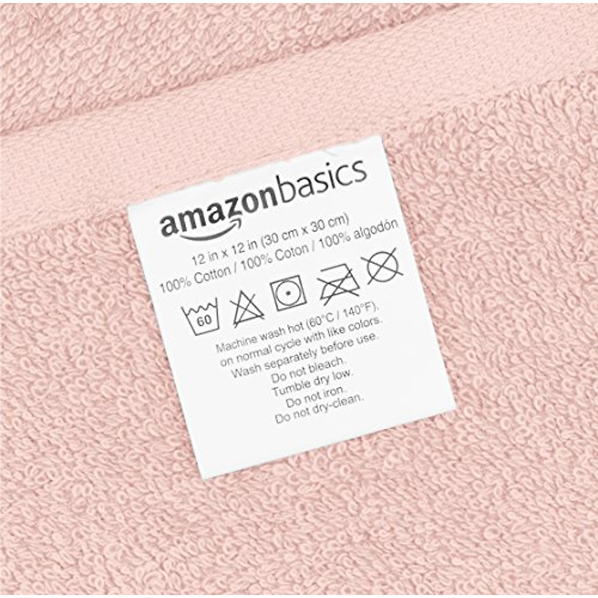 Amazon Basics Fast Drying, Extra Absorbent, Terry Cotton Washcloths - Pack of 24, Petal Pink, 12 x 12-Inch