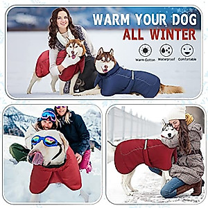 Warm Dog Winter Coat Adjustable Dog Winter Jacket Reflective Dog Snow Jacket Turtleneck Dog Winter Clothes for Large Medium Dogs (XX-Large, Red)