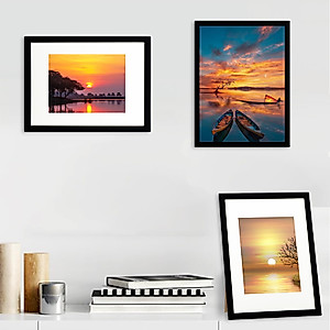 Fixwal 9 x 12 Black Picture Frame Set of 4, Display 6 x 8 Picture with Mat or 9 x 12 with Out Mat for Wall Hanging Display