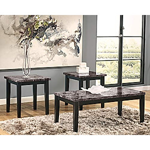 Signature Design by Ashley Maysville Faux Marble Top 3-Piece Table Set, Includes Coffee Table & 2 End Tables, Black