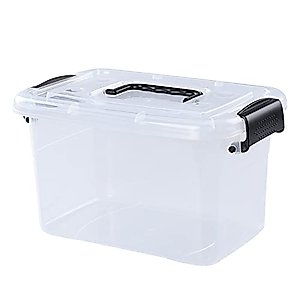 Hespama 6 Quart Storage Bin, Plastic Latch Box with Black Handle, 6 Packs, R