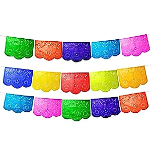 Fiesta Brands 50 Panel Pack. Mexican Papel Picado Banner.Colores de Primavera.Over 75 feet Long for Maximum Coverage. Vibrant Colors Tissue Paper. Medium Size Panels. Multicolored Flowers Design