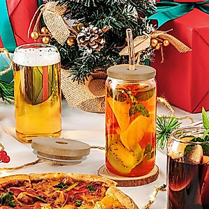 MIVIDE 16 Pack Bamboo Lids for Beer Can Glass, Leakproof Reusable Jar Lids with Straw Hole, 70mm Natural Wooden Bamboo Lids for Mugs and Jars