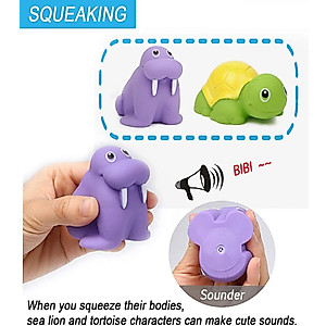 Bath Toy, Water Spraying Discoloration Floating Animals, Bathroom Pool Accessory, Shark Fishing Play Set for Babies and Kids