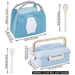 SITAKE Reusable Lunch Box, 33.8 oz Large Capacity Bento Box, Portable Salad Bowl With Utensils, Lunch Bag, Microwave Leakproof Lunch Containers for Adults (Blue)