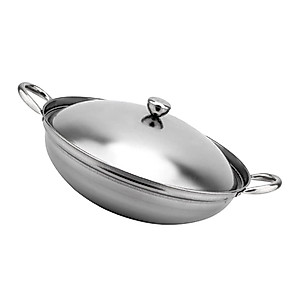 UPKOCH Stainless Steel Hot Pot Pan: 27cm Metal Shabu Shabu Hot Pot Stir Fry Pan Non Stick Hot Pot with Lid and Handle for Kitchen Cooking