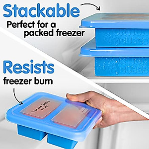 PORTION CUBES Soup Cubes Freezer Tray with Lid, 1-Cup Portions, Pack of 4 Containers