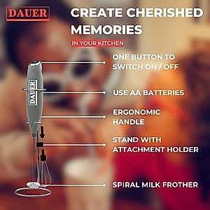 Dairy Maestro - Premium Milk Frother and Whisk for Barista-Quality Beverages. Perfect for Cappuccinos, Lattes, Matcha, Hot Chocolates, Smoothies, Milkshakes, Salad Dressings and Omelettes (Gray)