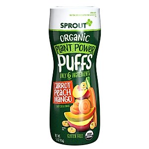 Sprout Organic Baby Food Plant Power Puffs, 1.5 Canister 1.5 Ounce (Pack of 6) Carrot Peach Mango