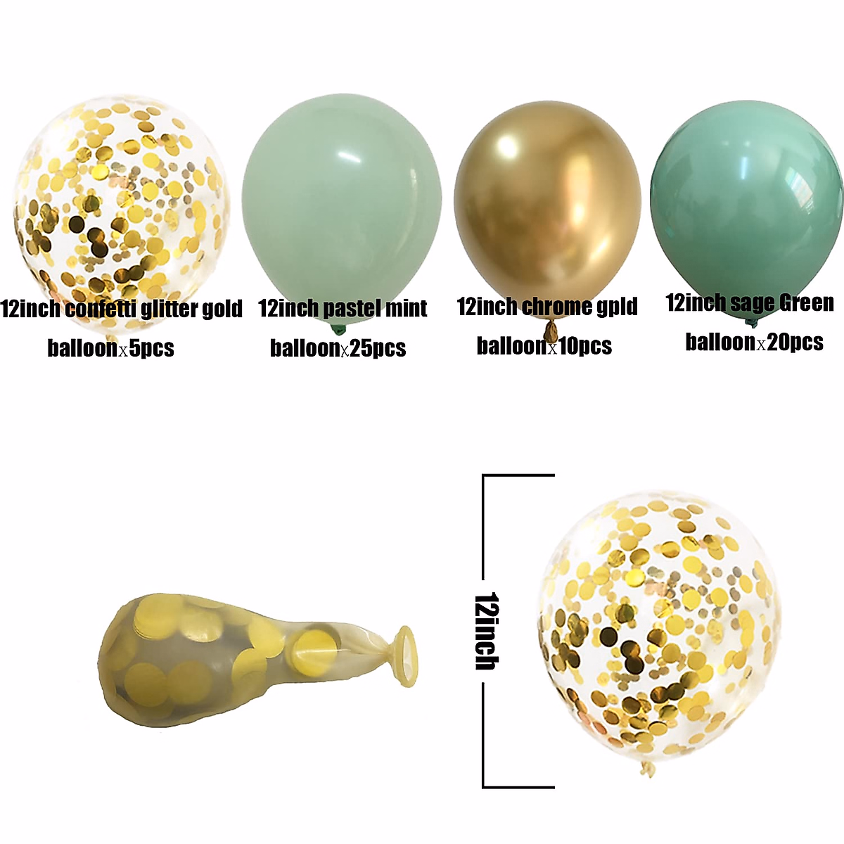 Matte Sage Green Gold Balloons – Light Mint Olive Green Balloons for Wedding Neutral Baby Shower Birthday Party Supplies 60 packs (Sage green + gold)