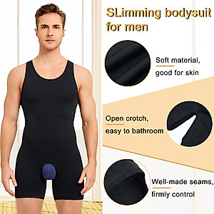 SOLCYSX Mens Sleeveless Full Body Shaper Underwear Slimming Compression Bodysuit Shapewear Tummy Control Fajas Para Hombres (Black, XL-2XL)