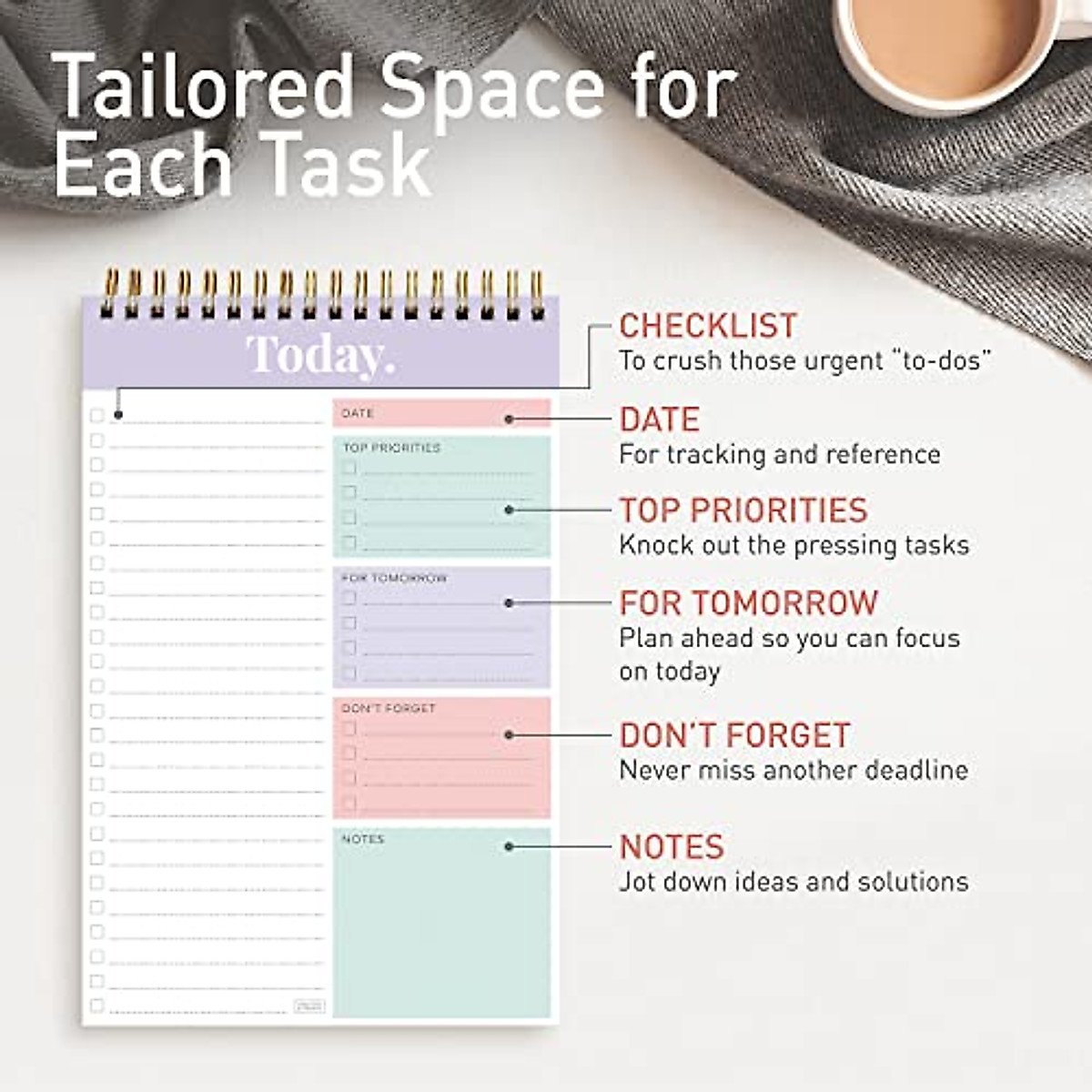 S&O Daily Planner Notepad for Productivity - 52 Page Daily To Do Planner - Undated Planner and Organizer - Daily To Do List Planner - Coiled Daily Task Planner - Daily Organizer Planner - MAUVE