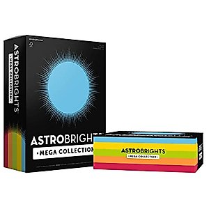 Astrobrights Mega Collection, Colored Paper, Classic" 5-Color Assortment, 1250 Sheets 24 lb/89 gsm, 8.5" x 11" - MORE SHEETS! (91623-01)