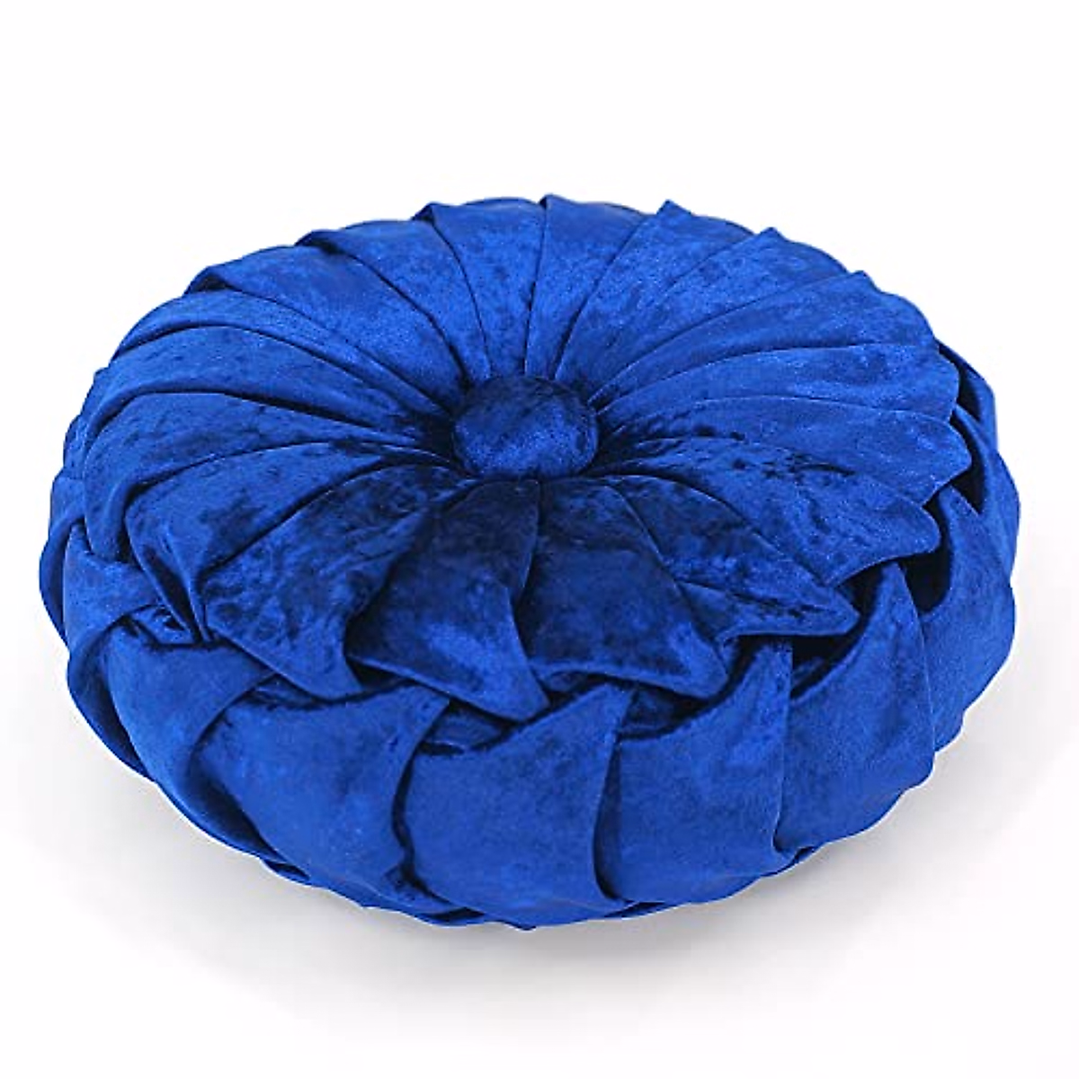 ANQILEE Royal Blue Velvet Round Pillow Pumpkin Round Cushion Throw Pillow 3D Craftsmanship HandmadePleated for Couch Decorative Floor mats Car Pillows