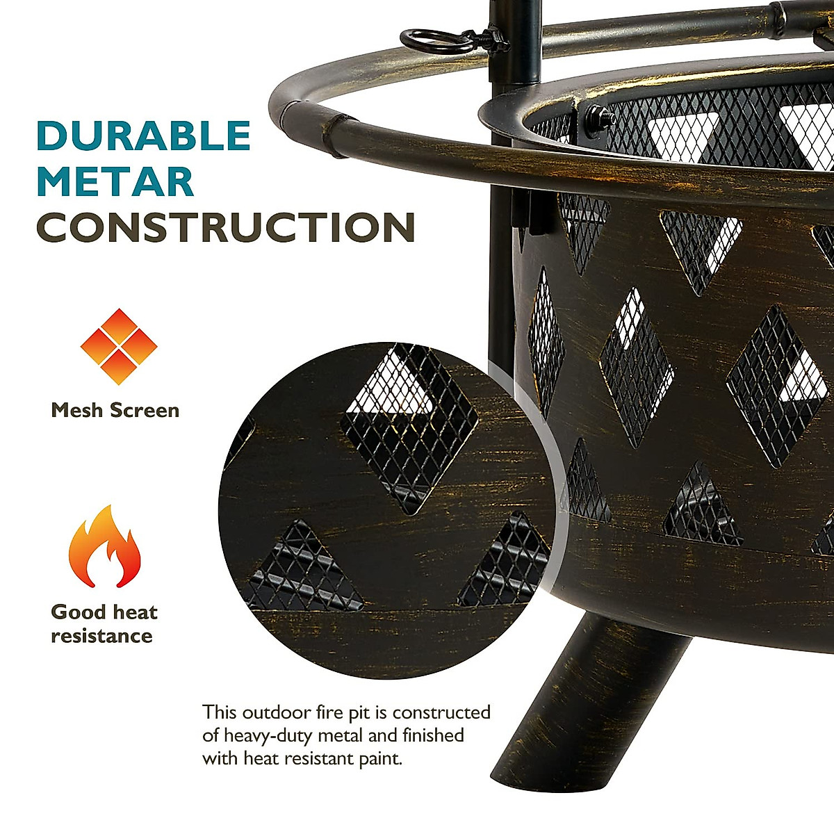 Breezestival 30 inch Fire Pits for Outside with Grill Outdoor Wood Burning with Removable Cooking Swivel BBQ Grill, Cover & Fire Poker for Backyard Bonfire Patio(Black)