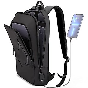 Backpack for Men Business Slim Backpack with USB Charger Computer Lightweight Anti-theft Travel Backpacks High School Mens Backpacks 15.6 inch Water Resistant Laptop Bag for Work Office College-Black