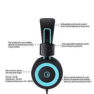 noot products Kids Headphones K11 Foldable Stereo Tangle-Free 5ft Long Cord 3.5mm Jack Plug in Wired On-Ear Headset for iPad/Amazon Kindle,Fire/Boys/Girls/School/Laptop/Travel/Plane/Tablet (Black)