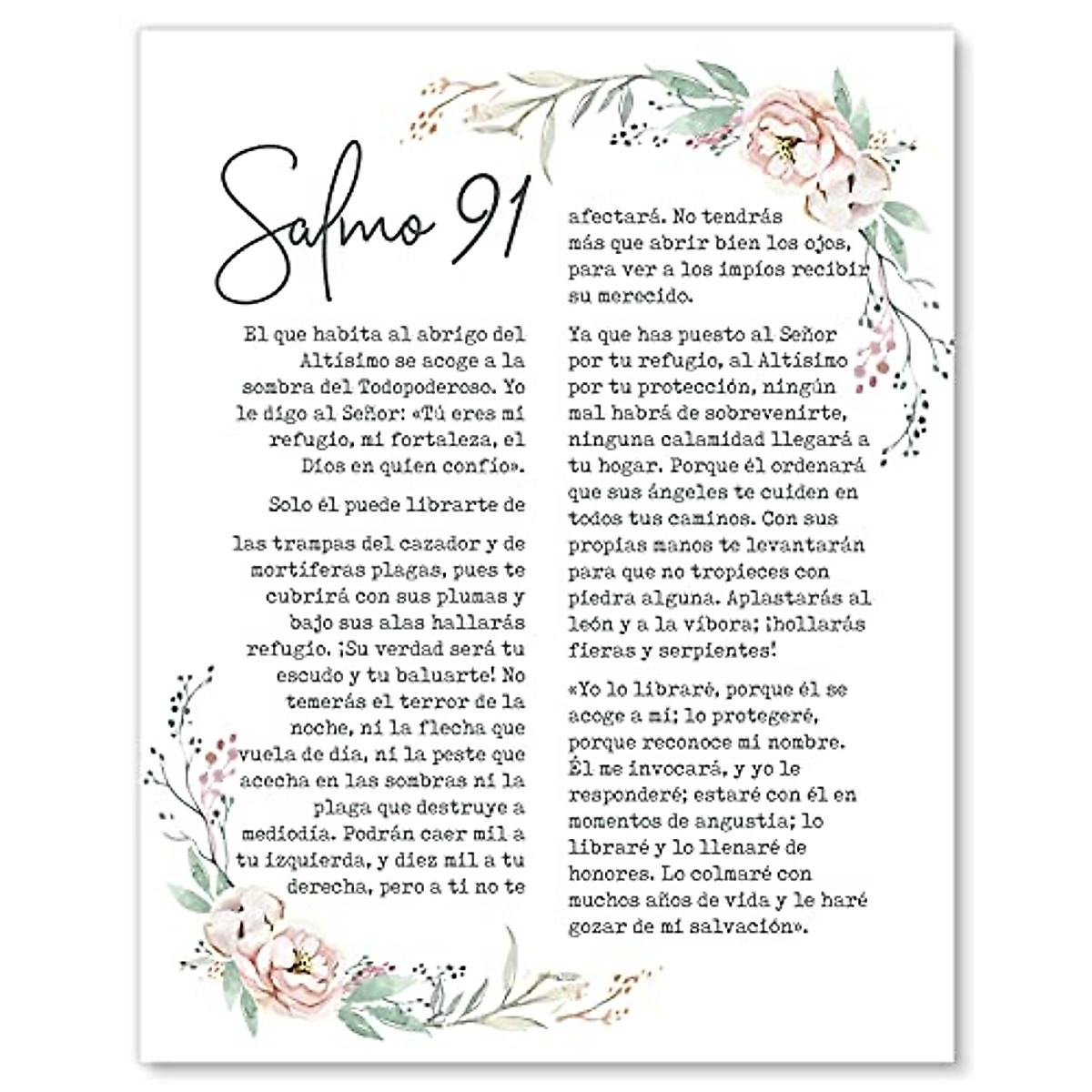 Salmo 91 En Espanol Wall Decor - Psalm 91 Cuadro - Christian Wall Decor In Spanish - 8x10 - Unframed