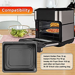 Air Fryer Grill Pan for Instant Vortex Plus10 Quart, 10.1 * 9’’ Food Grade Nonstick Replacement Rack Parts Tray Grill Crisper Plate for Innsky CROWNFUL 10.6Qt Air Fryer Oven, Dishwasher Safe