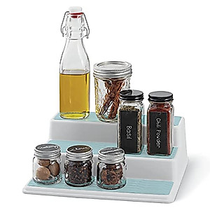 Copco Non-Skid 3-Tier Spice Pantry Kitchen Cabinet Organizer, 10-Inch, White/Aqua