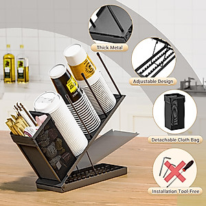 Dunatou Cup and Lid Holder, Adjustable Coffee Cup Holder Organizer, 4 Compartment Coffee Cup Dispenser, straw dispenser for Countertop Coffee Station Bar Office Breakroom, Black