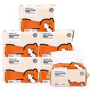 POMPOM LIFE Dry Wipes for Baby Sensitive Skin - 100% Pure Cotton Unscented Dry Paper Wipe for Newborn Toddler Infant Kids- Ultra-Soft Baby Cotton Tissue for Cleaning Face Hand Teeth Eye- 600 Count(6 Pack)