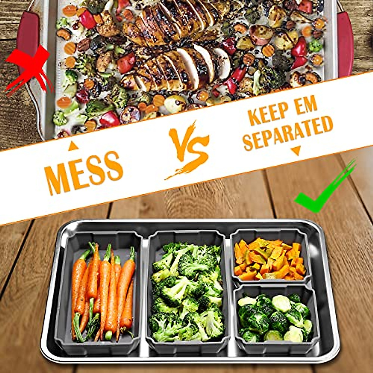 Silicone Sheet Pan Set, XOMOO Extra large size 8 PCS Nonstick Silicone Dividers for Baking Trays, Baking Pan Dividers, Baking Cooking Accessories for Oven Dinner Prep, Dishwasher Safe Air Fryer Safe